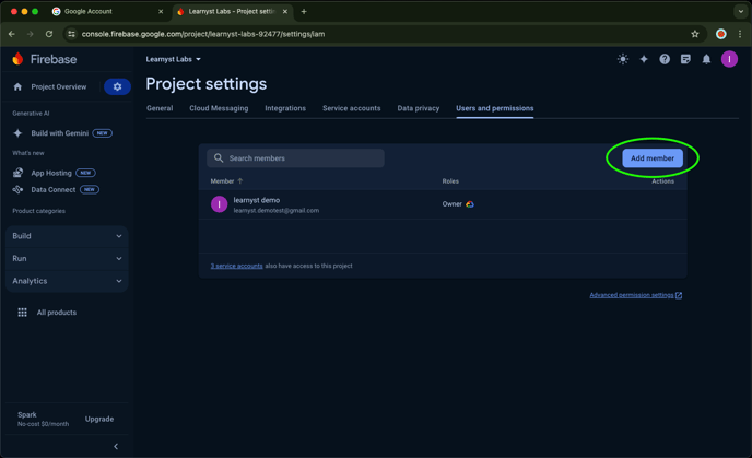 How to create and Grant Firebase Account Access to Learnyst
